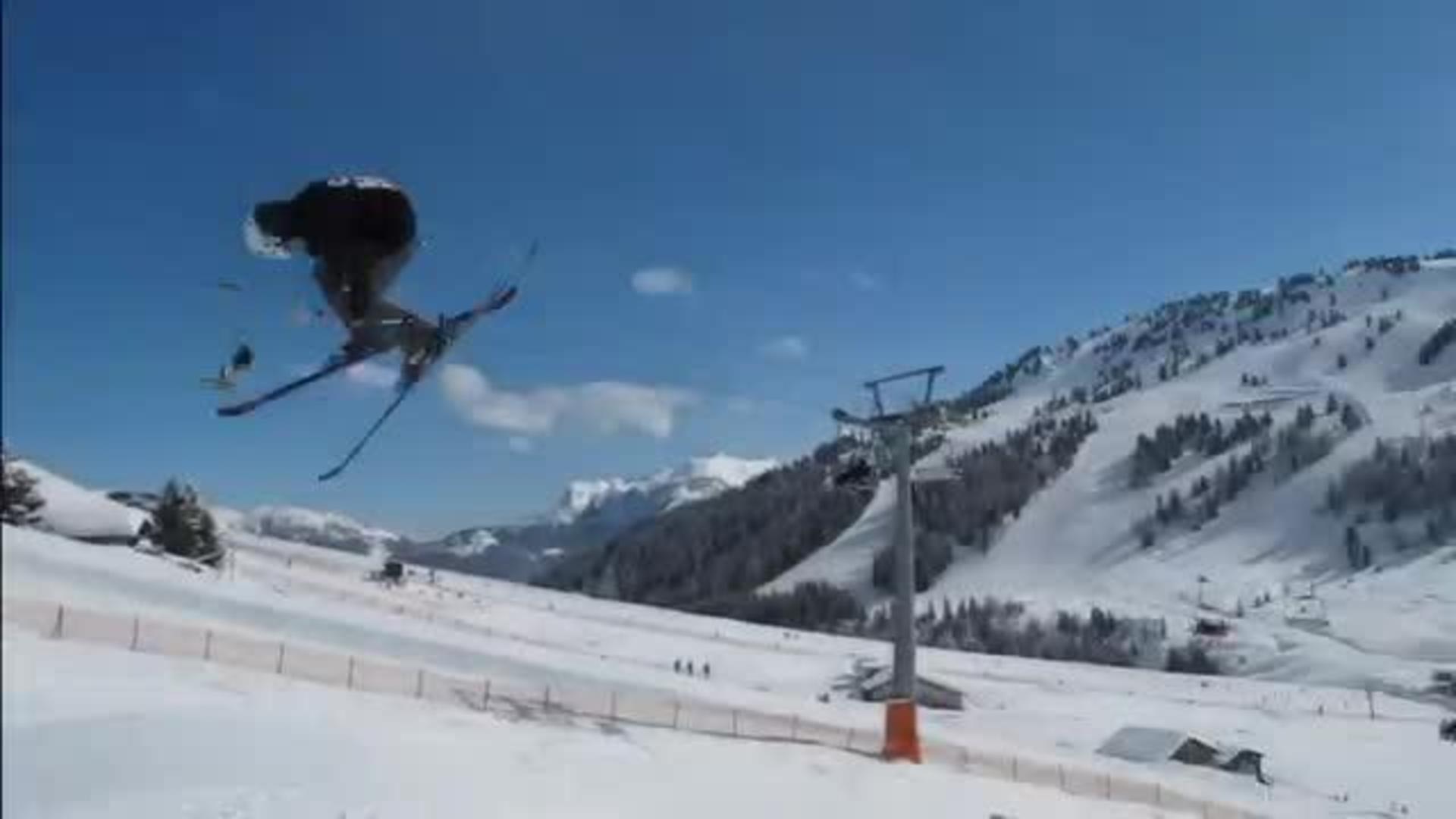Skier Comes over Jump and Flips Forward into Faceplant | Jukin Media Inc