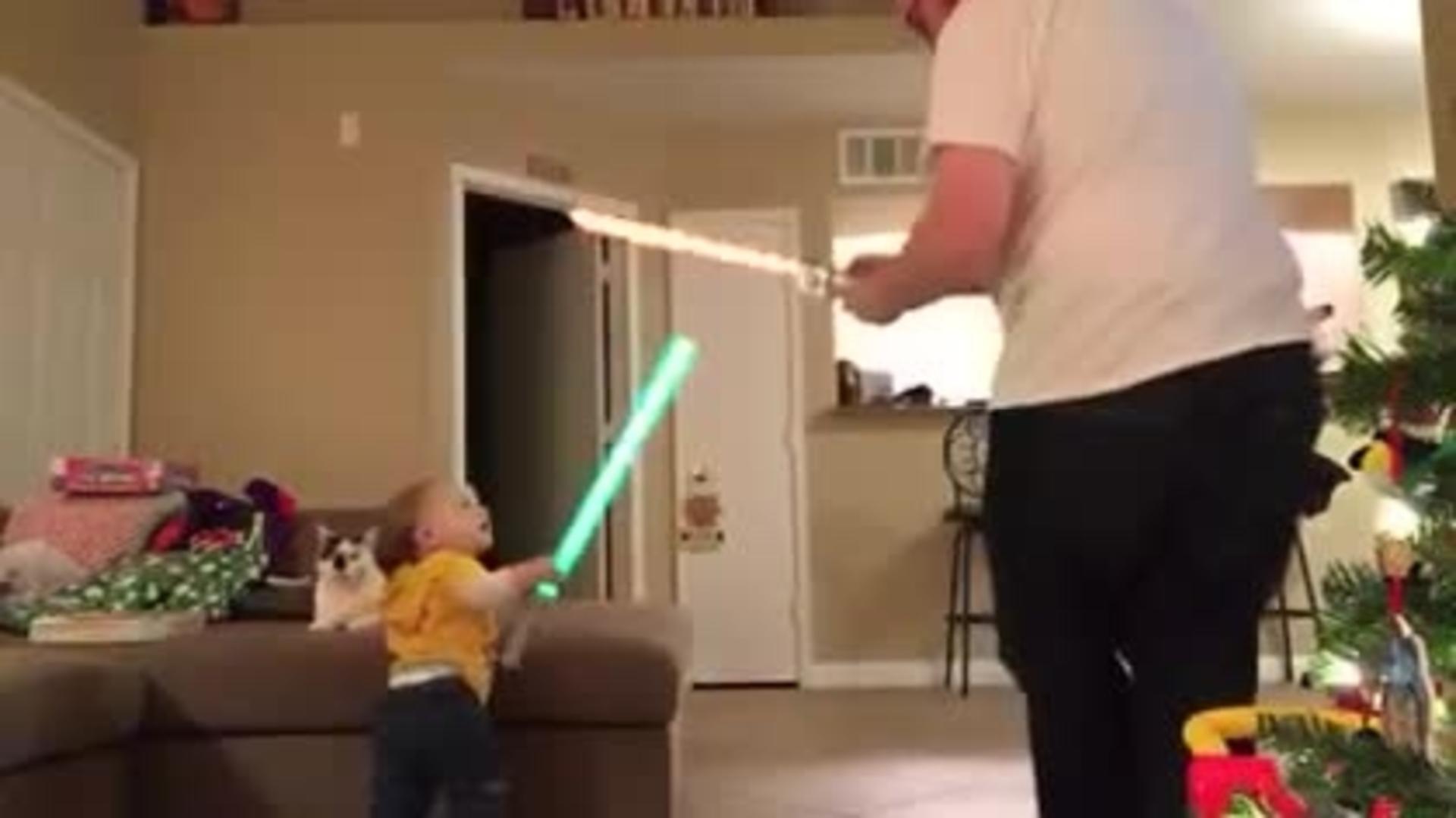 Dramatic Toddler Pretends to Fall During Sword Fight With Dad | Jukin ...