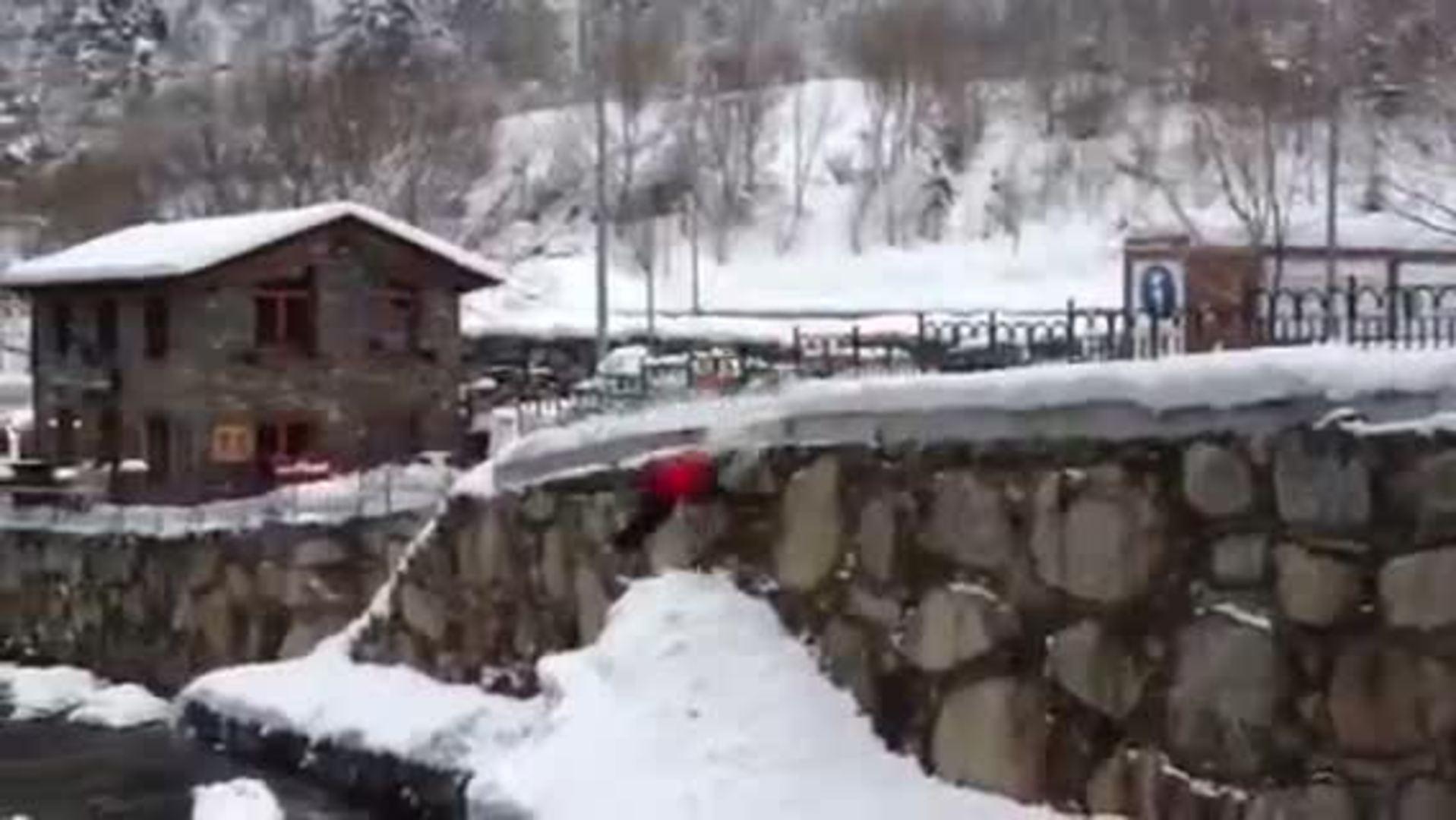 Painful Urban Ski Jump off Stone Ledge Fail | Jukin Licensing