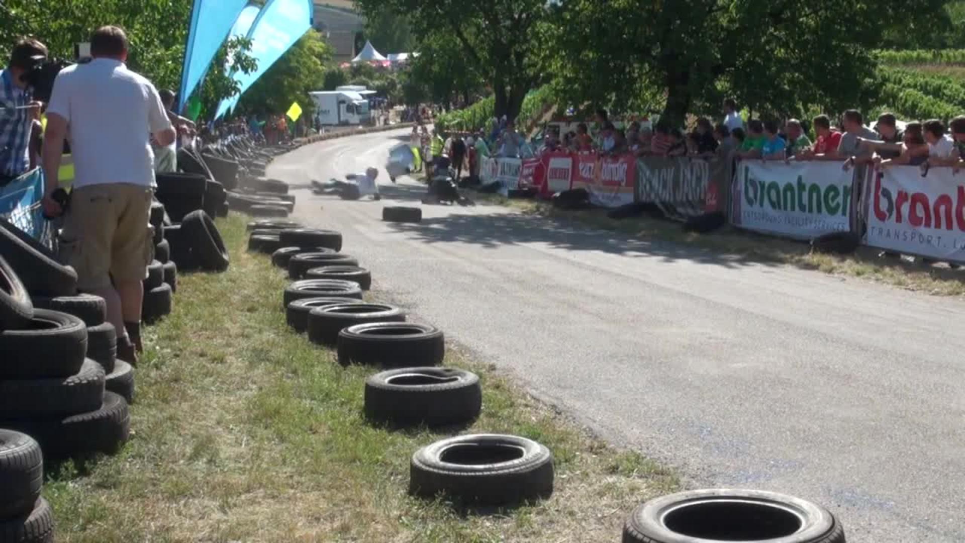 Soap Box Rider Crashes into Tire Barrier | Jukin Licensing