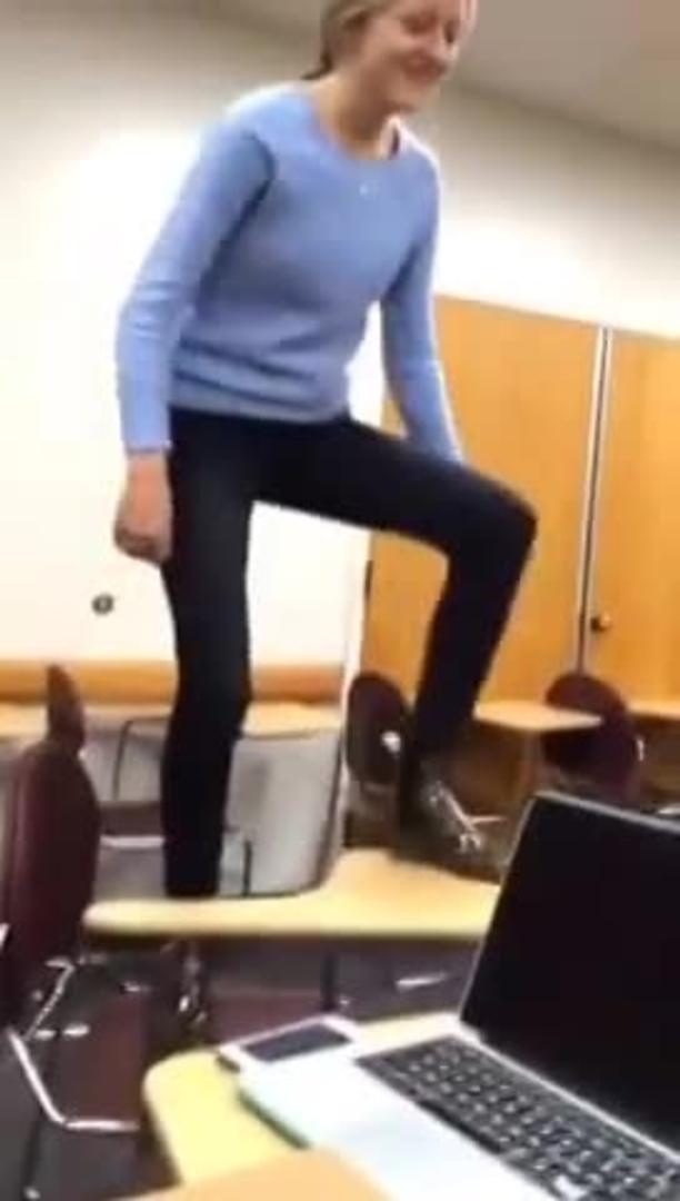 Dancing Girl Falls Off Desk | Jukin Licensing