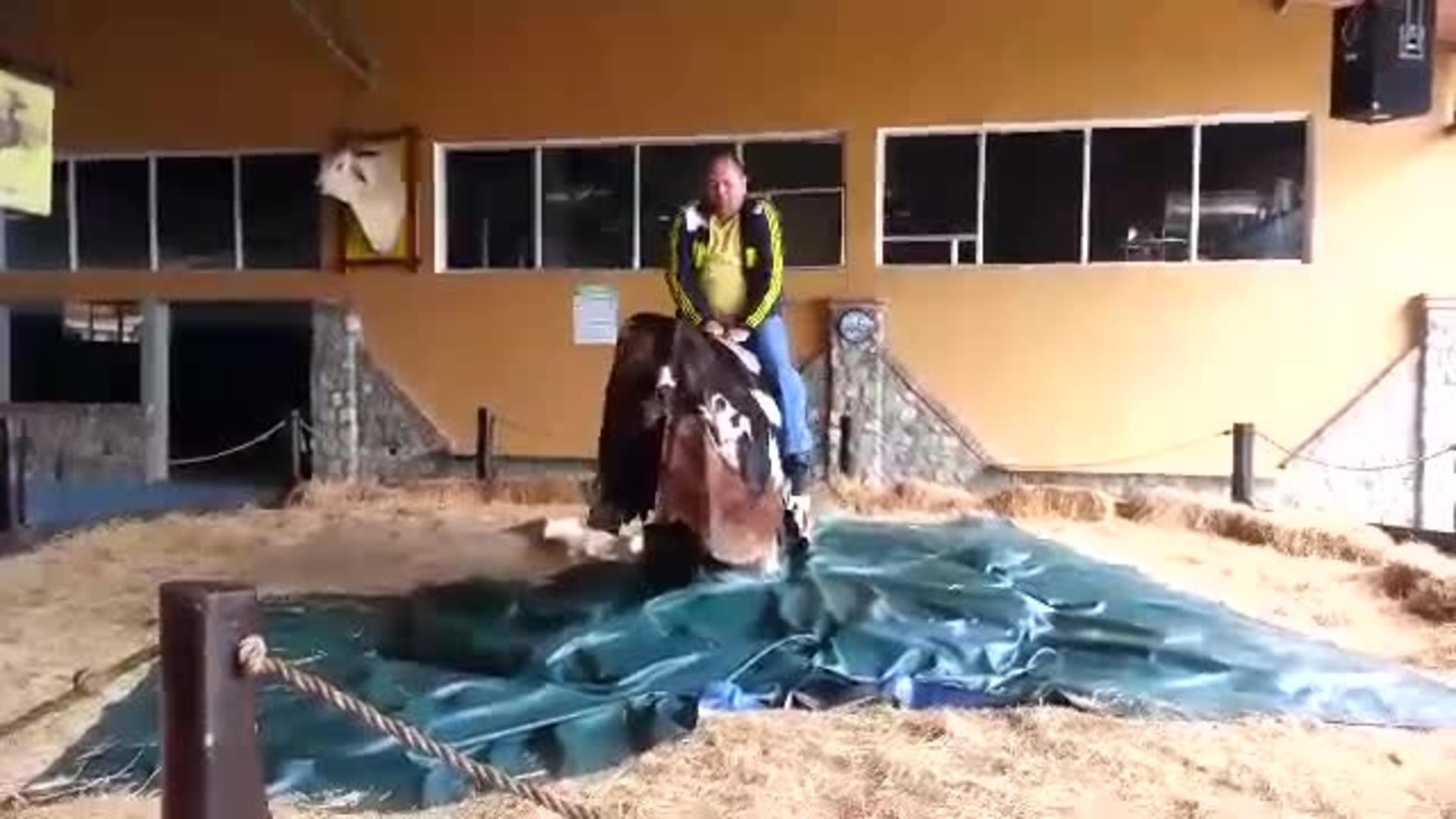 Two Girls Ride Mechanical Bull Together | Jukin Media Inc