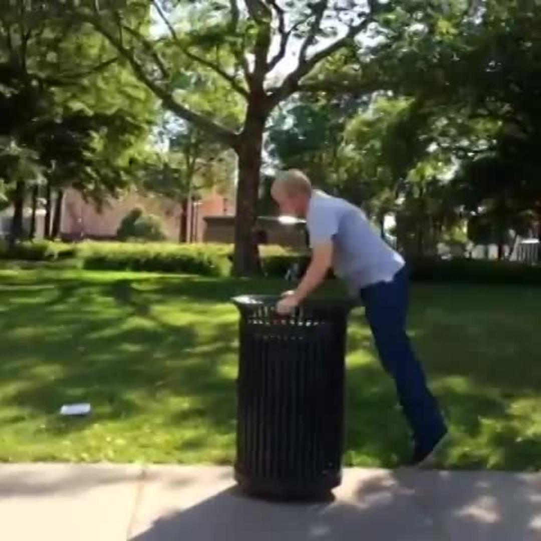 Guy Fails Jumping off Trash Can into Pool | Jukin Media Inc