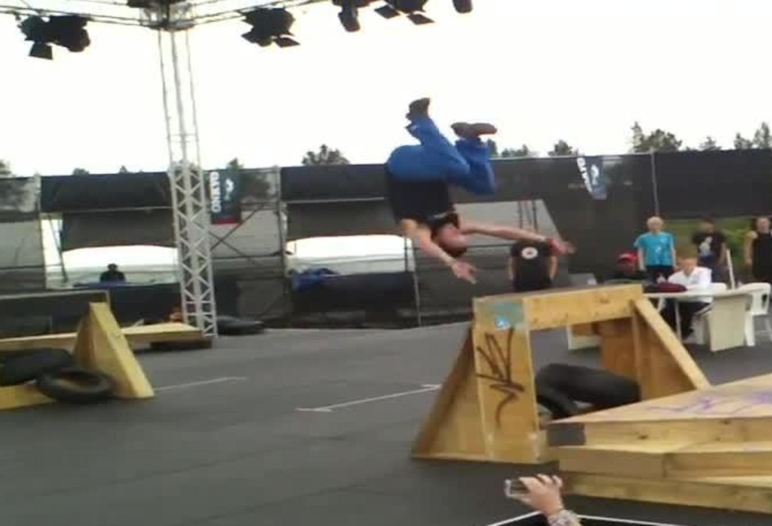 Guy Fails at Leap over Barrier on Stage | Jukin Licensing