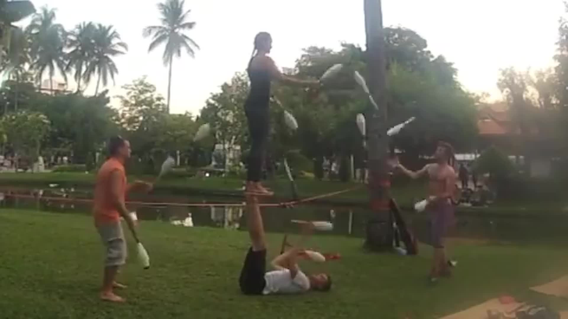 Group Performs Acrobatic Juggling Stunt | Jukin Licensing