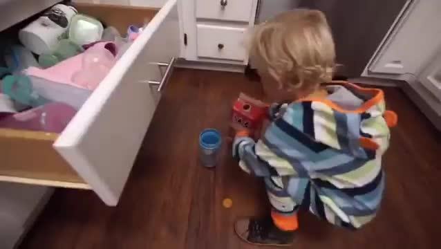 Persistent Little Boy Spills Cups of Juice and Slips on Floor | Jukin ...