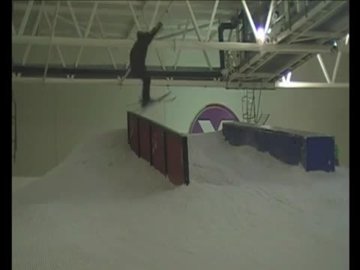 Indoor Skier Falls off Rail into Nutshot | Jukin Licensing