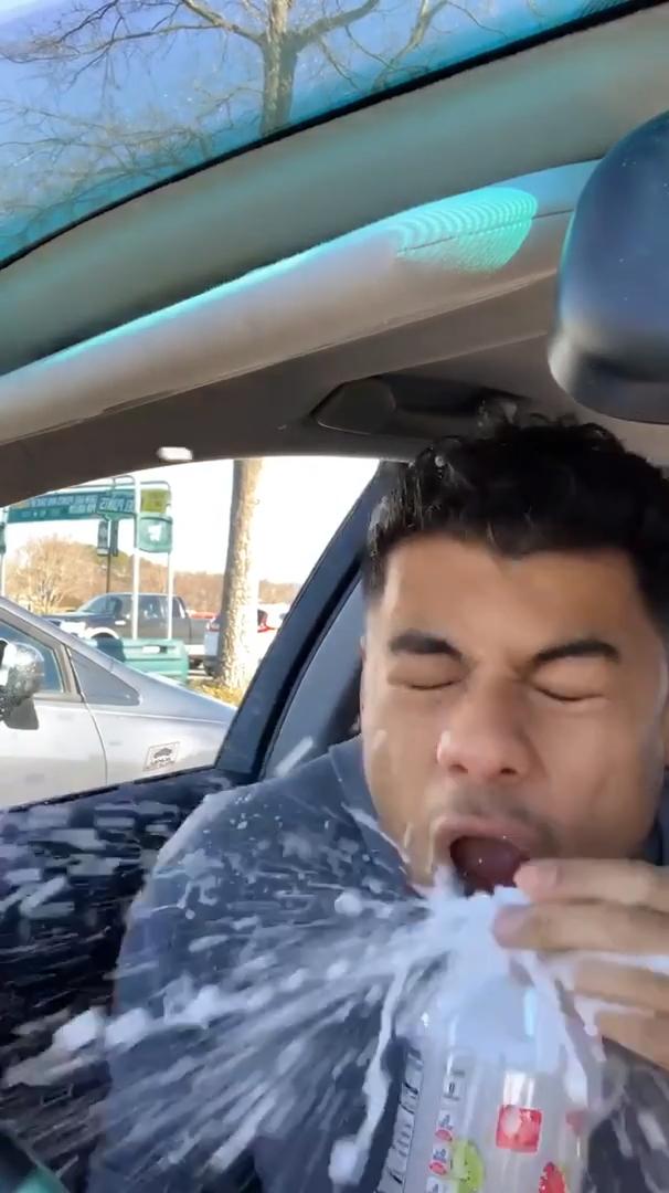 Guy Tries to Swallow Fizz While Opening Exploding Soda | Jukin Licensing