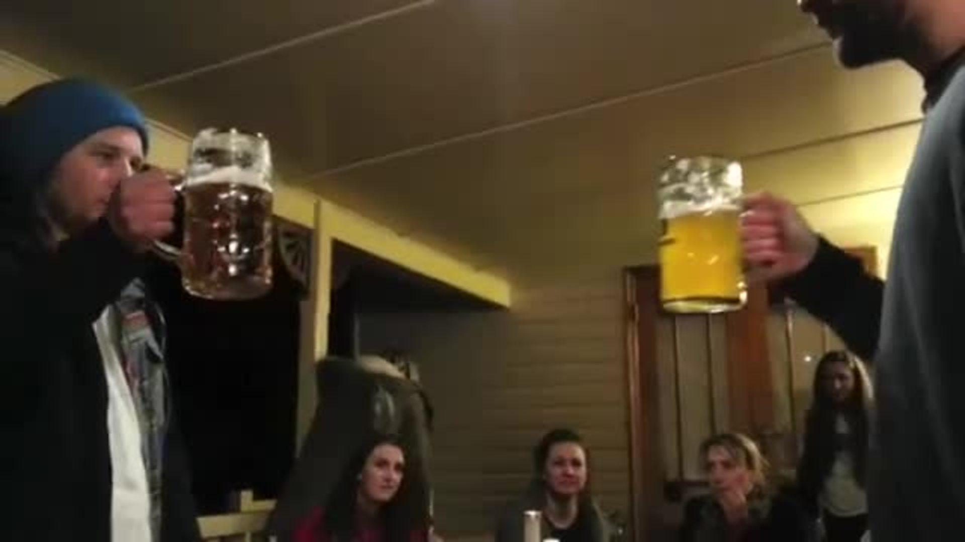 Two Guys Break Beer Steins during Cheers | Jukin Licensing