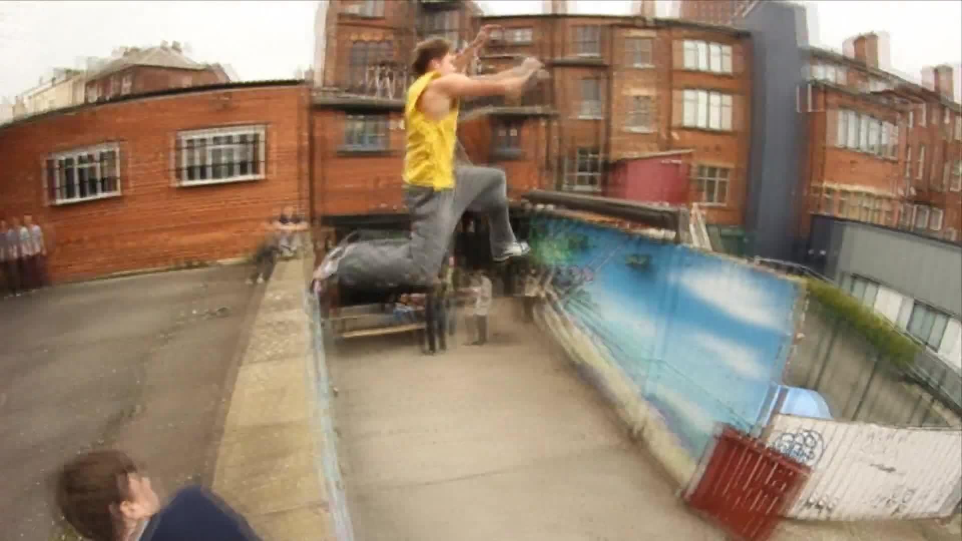Parkour Athlete Breaks Roof Awning | Jukin Media Inc