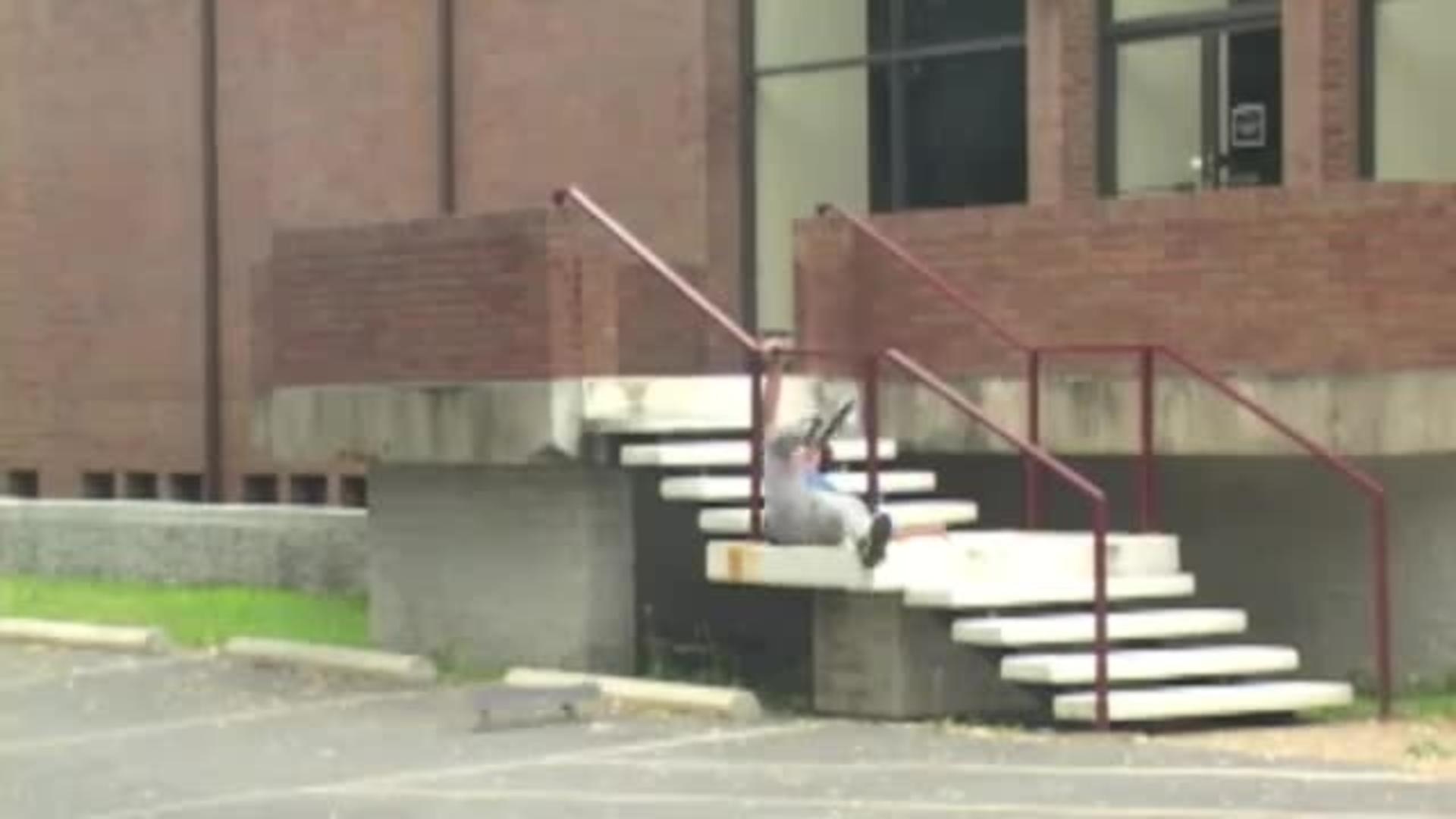Skateboarder Attempts Rail Grind and Falls on Stairs | Jukin Licensing