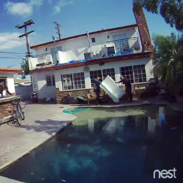 Guy Falls Into Pool While Moving a Gas Tank | Jukin Licensing