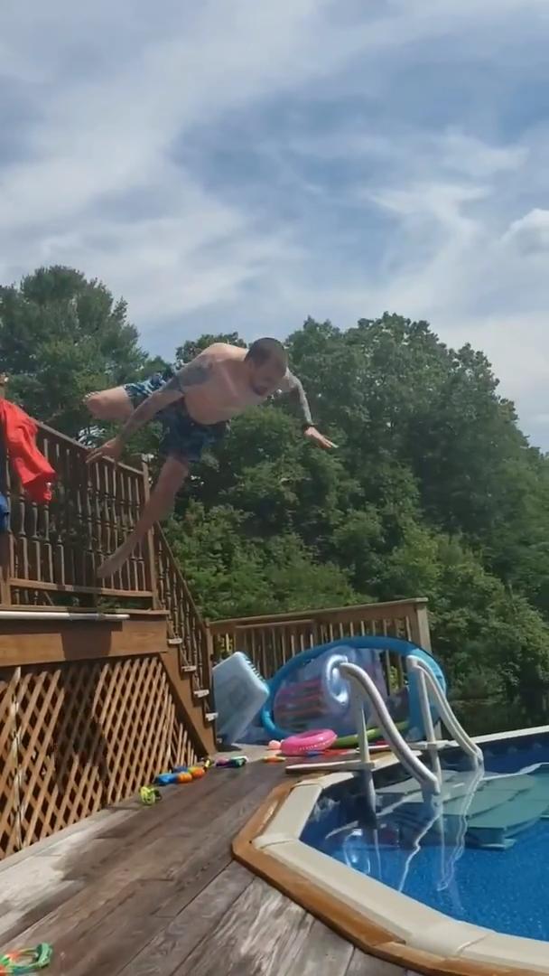 Guy Breaks Diving Board While Jumping into Pool | Jukin Media Inc