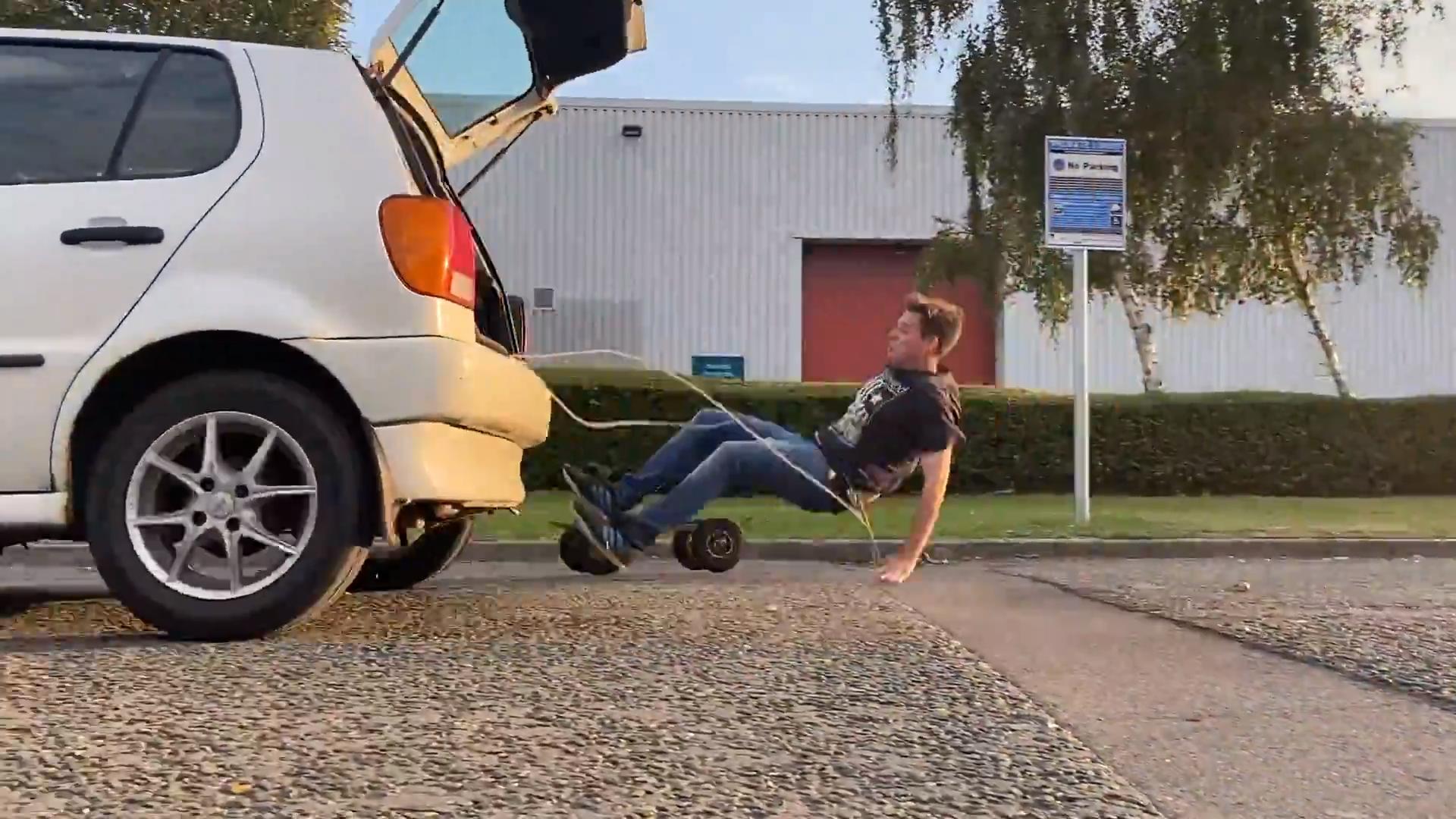Guy Skateboarding on Beach Falls While Being Towed by Van | Jukin Media Inc