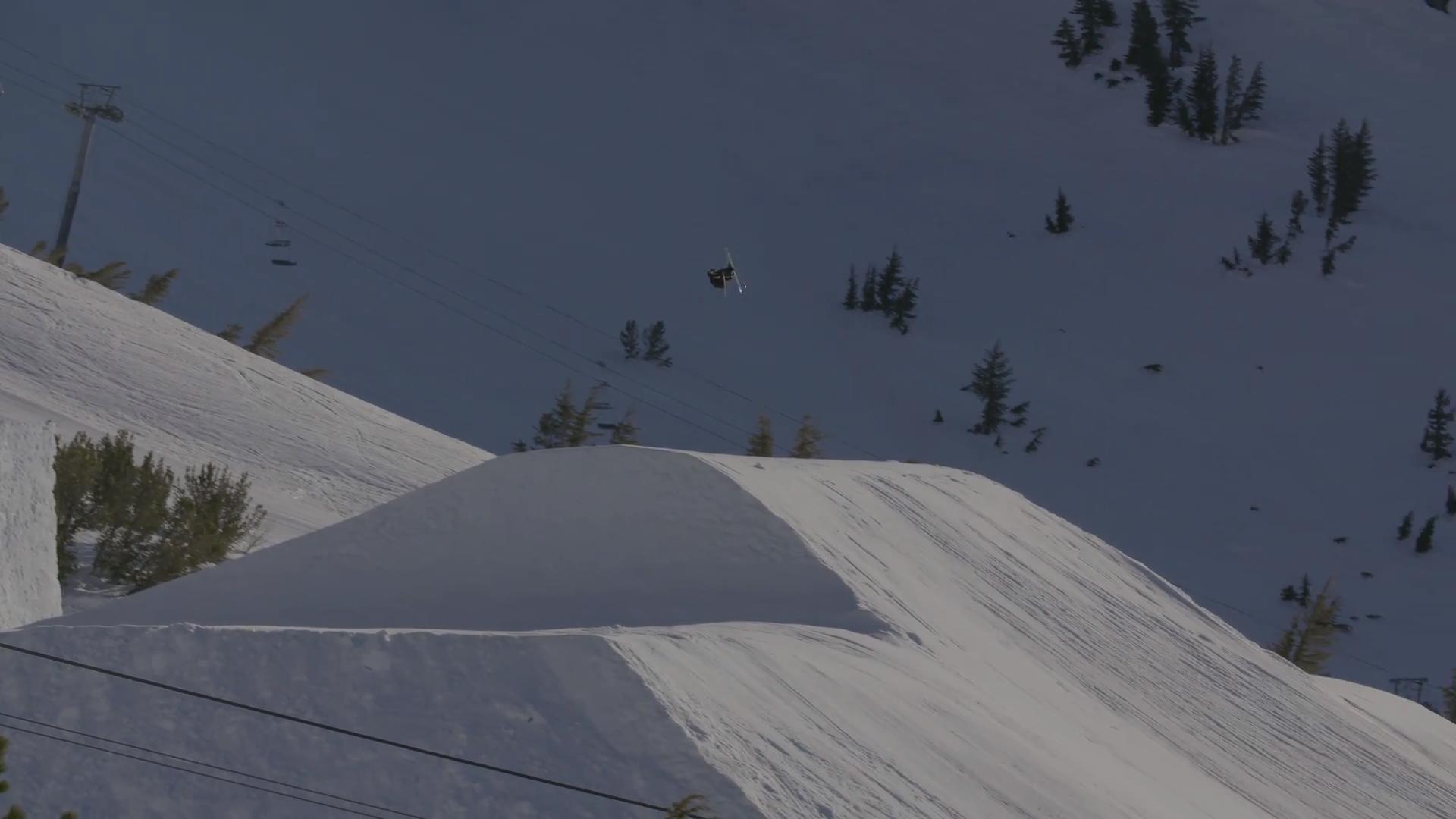 Guy On Skis Jumps From Snowy Hill And Attempts Frontflip Jukin Media Inc