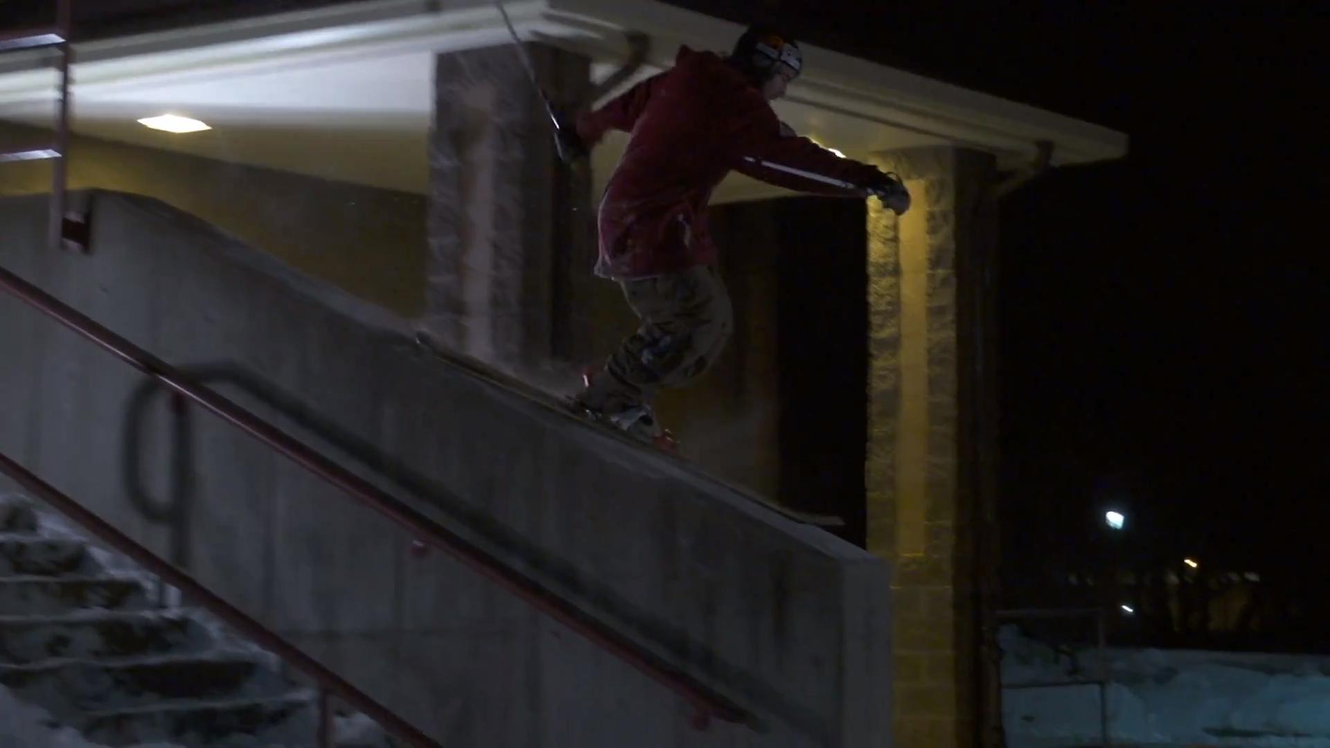 Guy Jumps Off Ramp And Skis Over Handrail Effortlessly | Jukin Media Inc