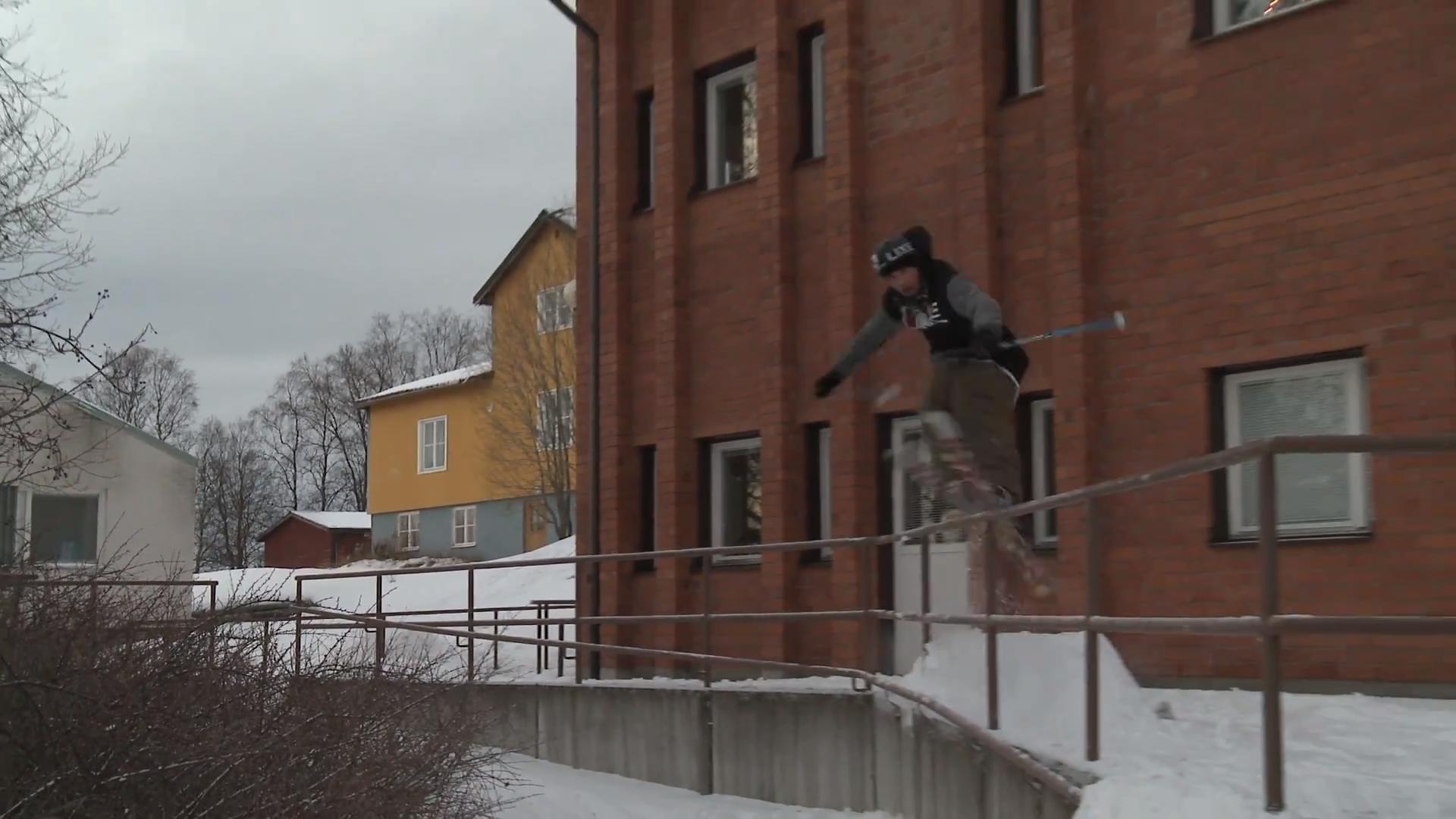 Guy Falls After Almost Finishing Skiing Trick on Rails | Jukin Licensing