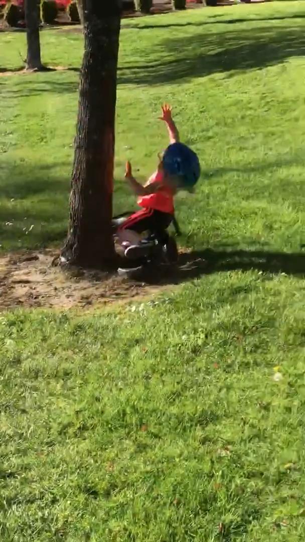 Little Girl Crashes Into Tree And Falls Down While Cycling Down Hill ...