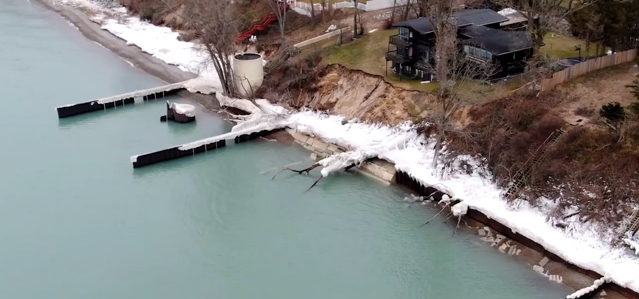 Birdseye View of Devastation Caused by Waves at Riverfront in Grand ...