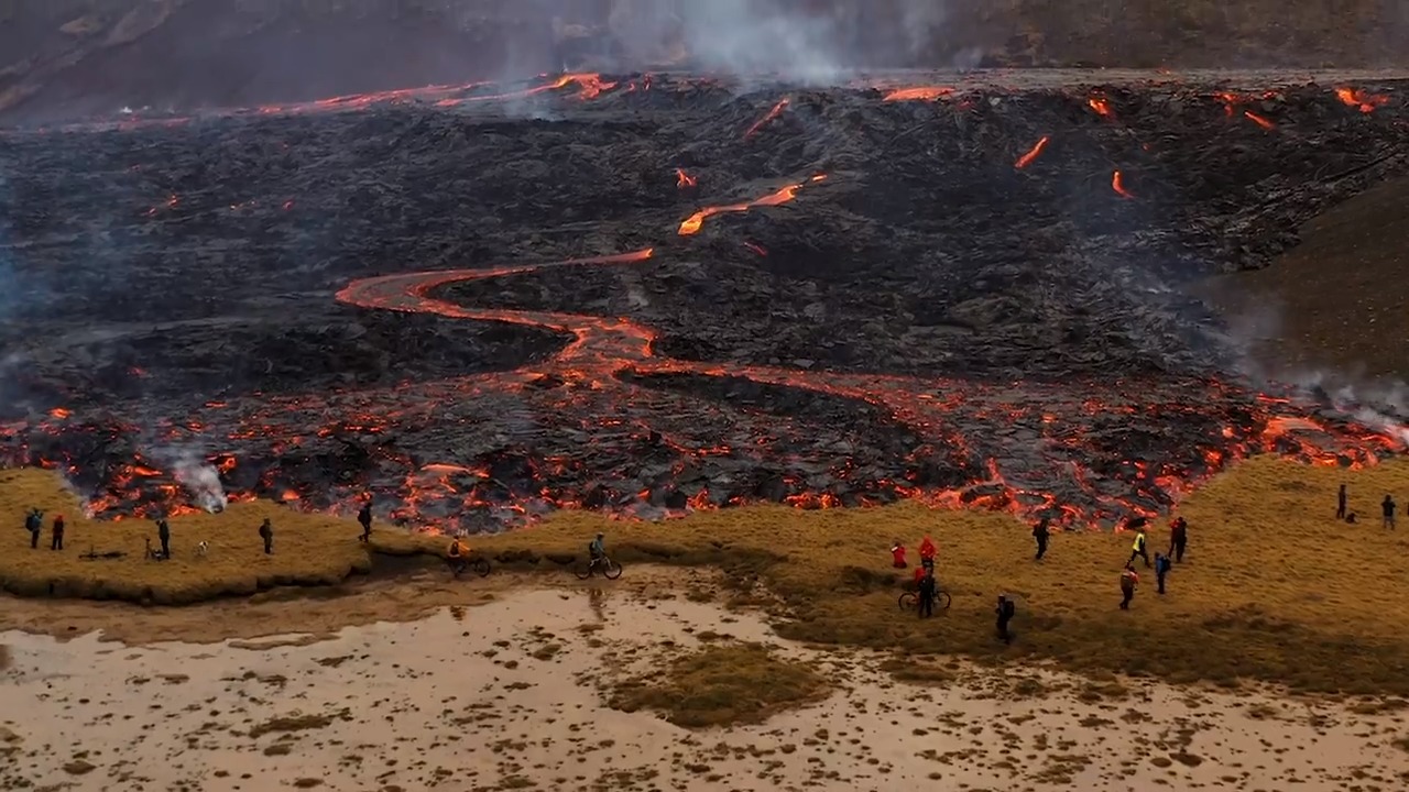 Aerial View of Ongoing Volcanic Eruption at Geldingadalur in Iceland ...