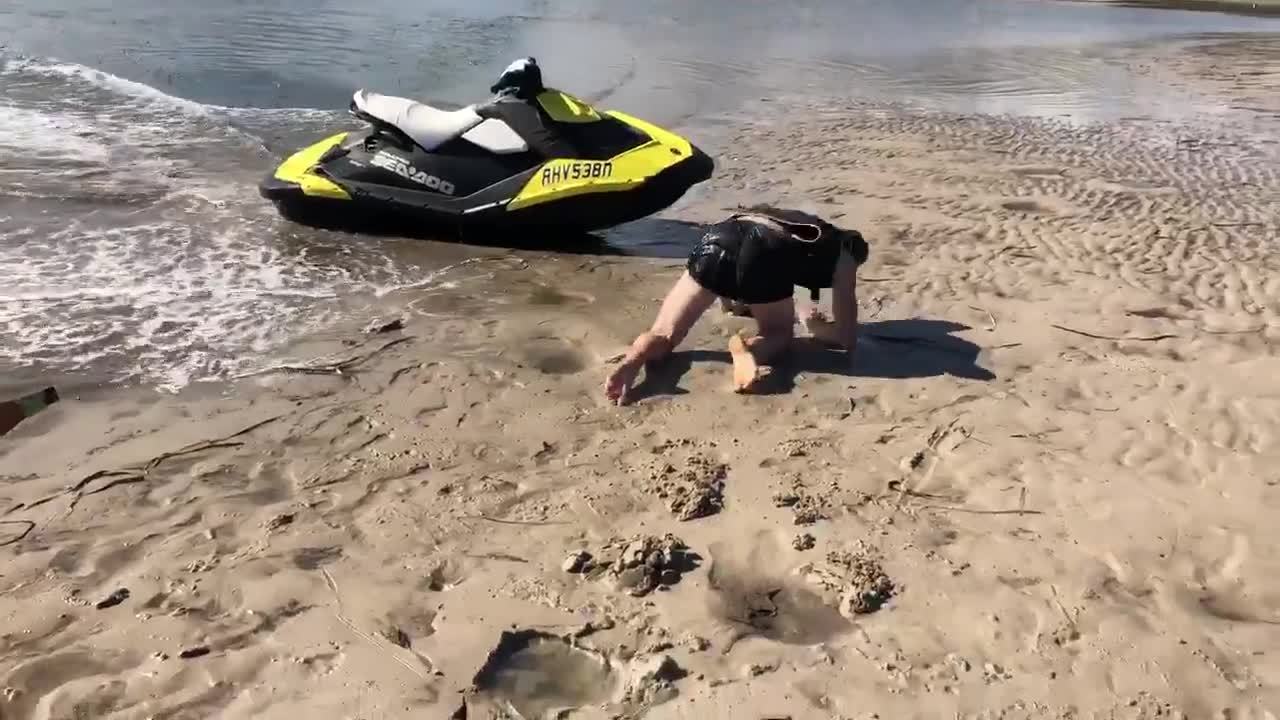 Man Falls Off Of Jet Ski After Reaching Shore | Jukin Licensing