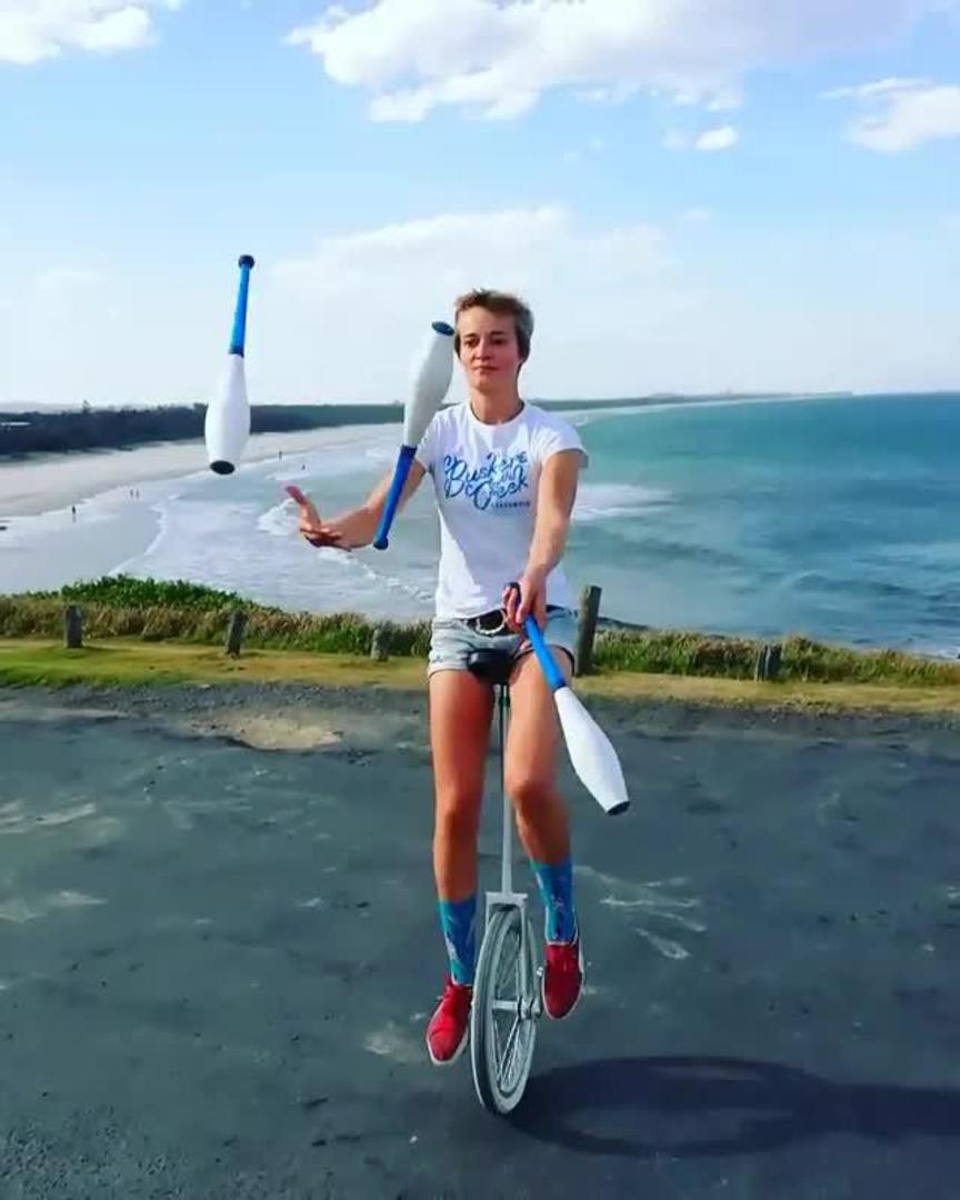 Three Girls Perform Amazing Unicycle Trick | Jukin Media Inc