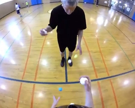 POV of Juggler Performing Juggling Trick With Partner While Passing ...