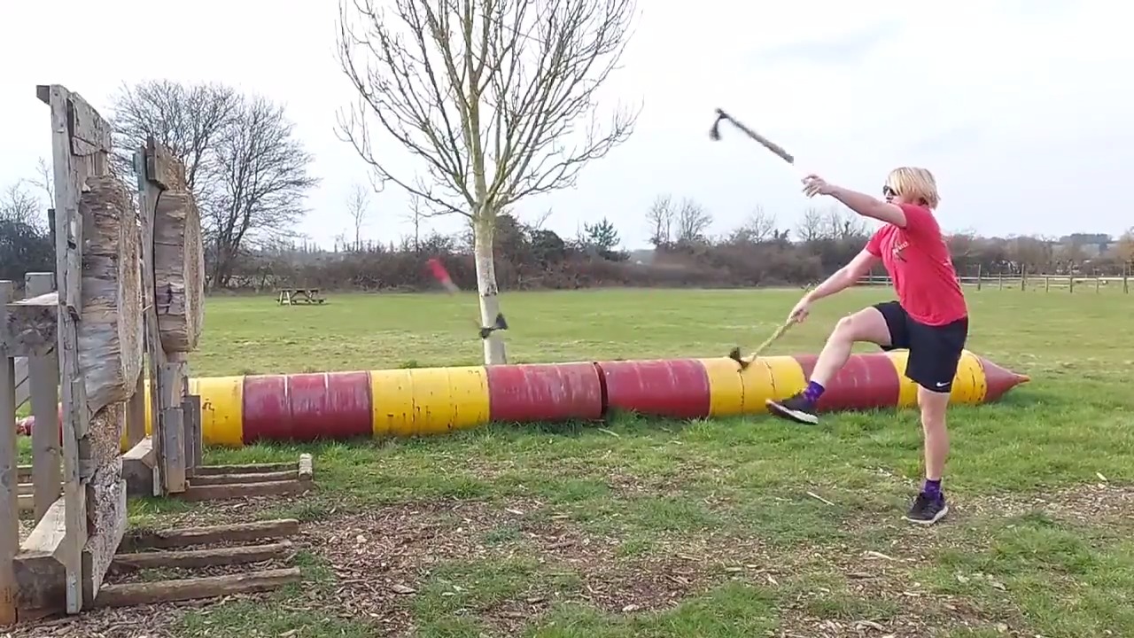 Man Displays Amazing Trick By Hitting Target After Throwing Three Axes ...