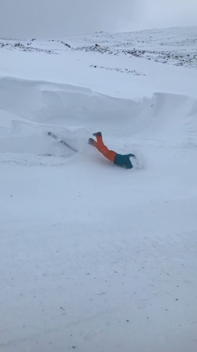 Guy Faceplants as he Fails and Falls While Sking Off Ramp of Snow ...