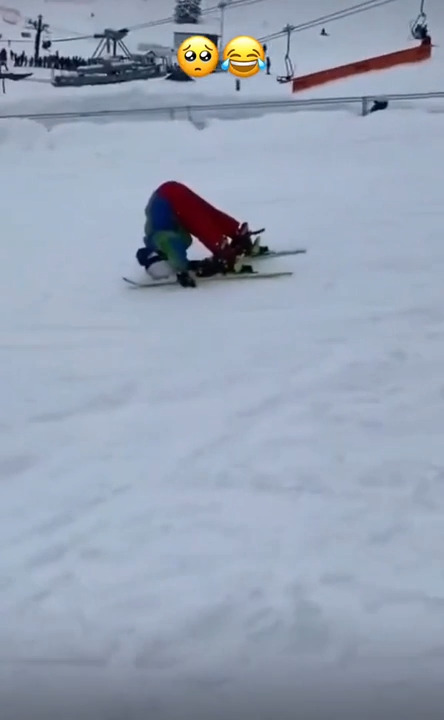 Skiing Kid Continues Sliding With Head on Snowy Ground After Failed ...