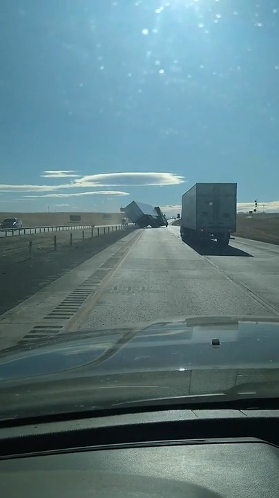 Semi Truck Blows Over in Wyoming Wind | Jukin Licensing