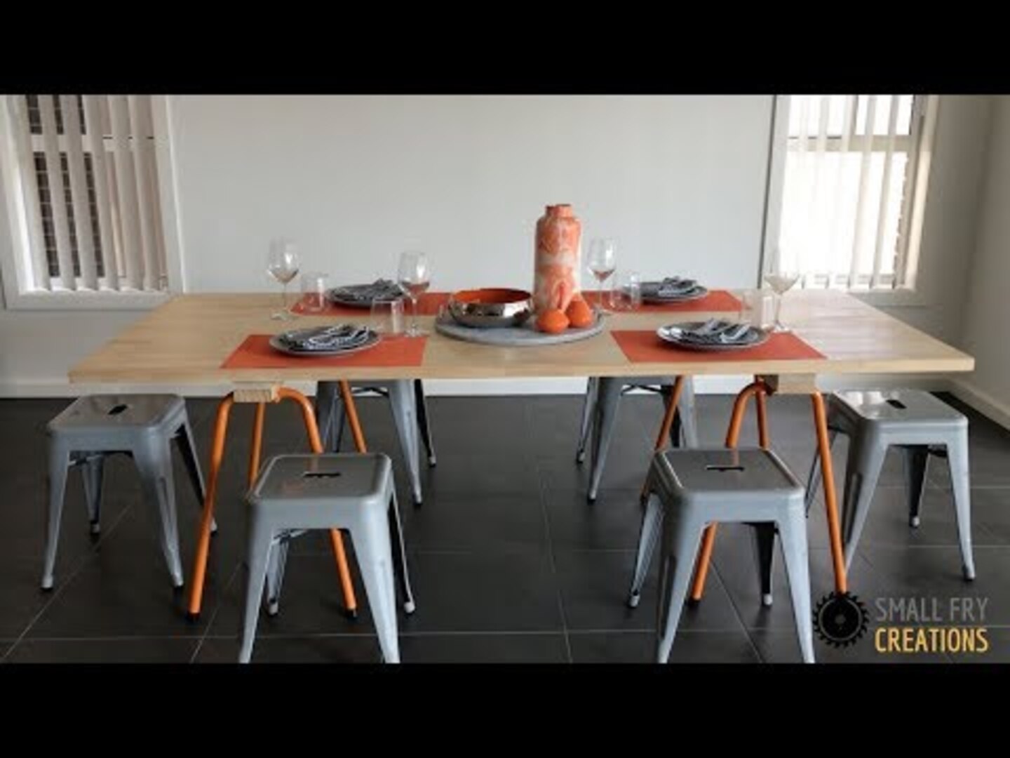 Woman Builds Dining Table Using Saw Horses and Pre Made Top for Under ...