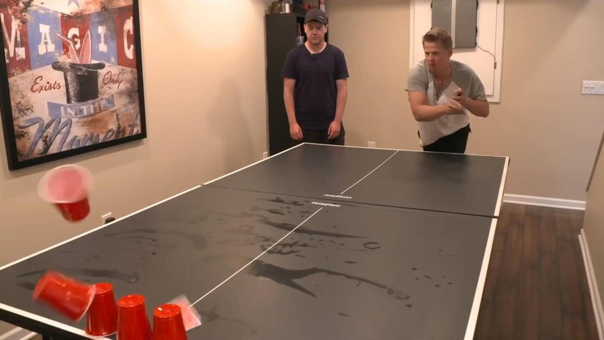 Duo Does Cool Trickshots Using Ping Pong Balls and Card-Throwing ...