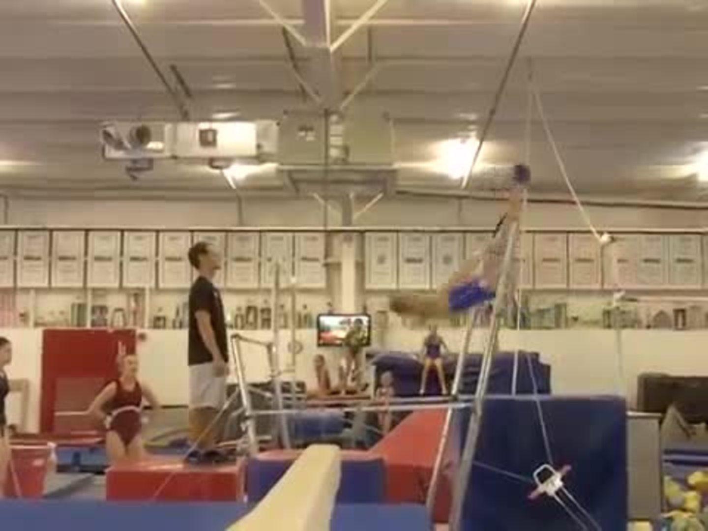 Girl Smashes down on High Bar during Gymnastics Practice | Jukin Licensing