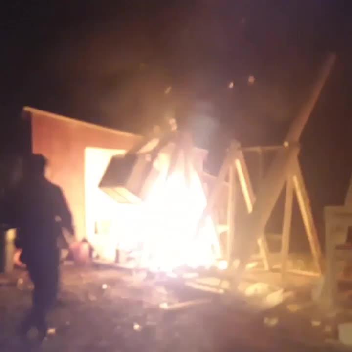 Flaming Pumpkin Falls on Homemade Trebuchet During Launch Causing Fire ...