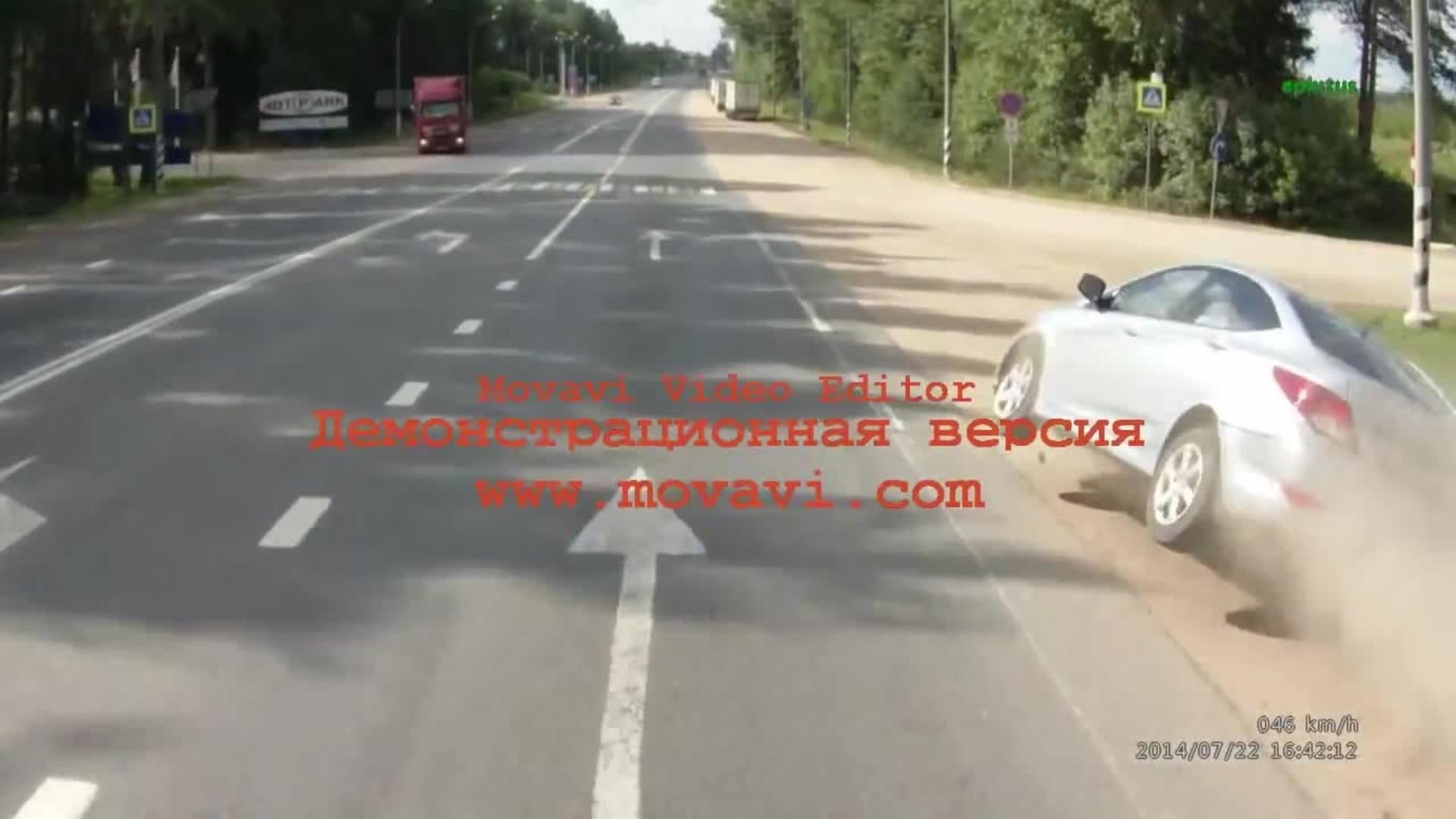 Car Hits Bump Trying to Go Around Truck | Jukin Licensing