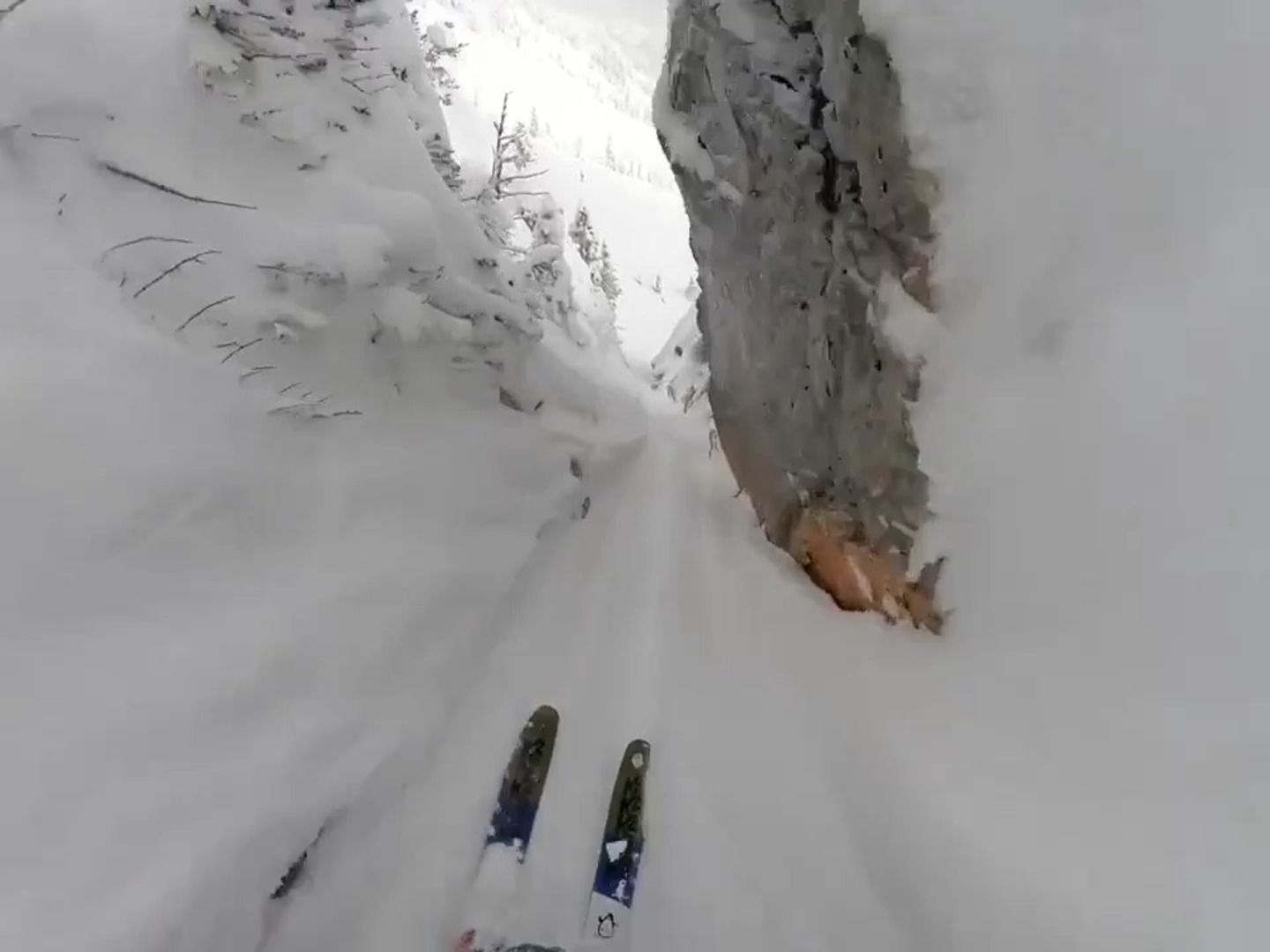 Skier Elated After Skiing Down Narrow Gully in Snowy Mountains | Jukin ...