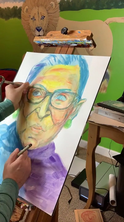 Timelapse of Ambidextrous Artist Drawing Colorful Portrait of Woman ...