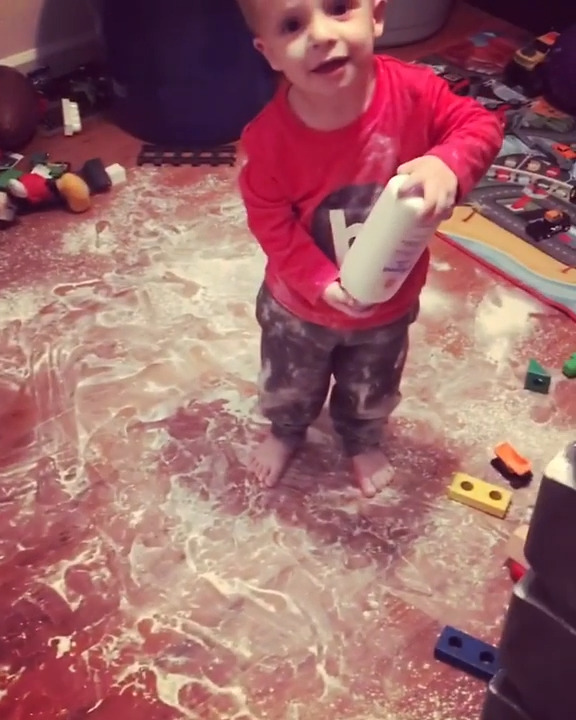 Toddler Makes Mess in His Room By Spilling Powder All Over Floor ...