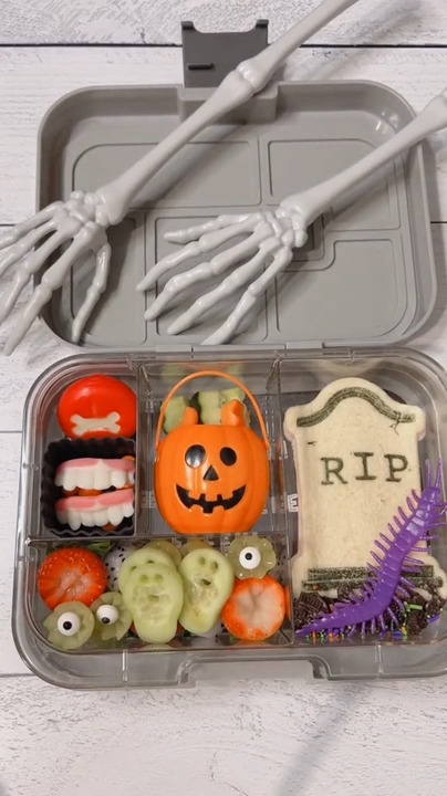 Halloween Themed Lunch Recipe With Side of Vegetables, Fruits and ...