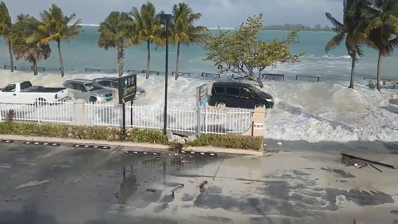 Large Wave Floods Street and Parking Lot in Nassau, Bahamas | Jukin ...