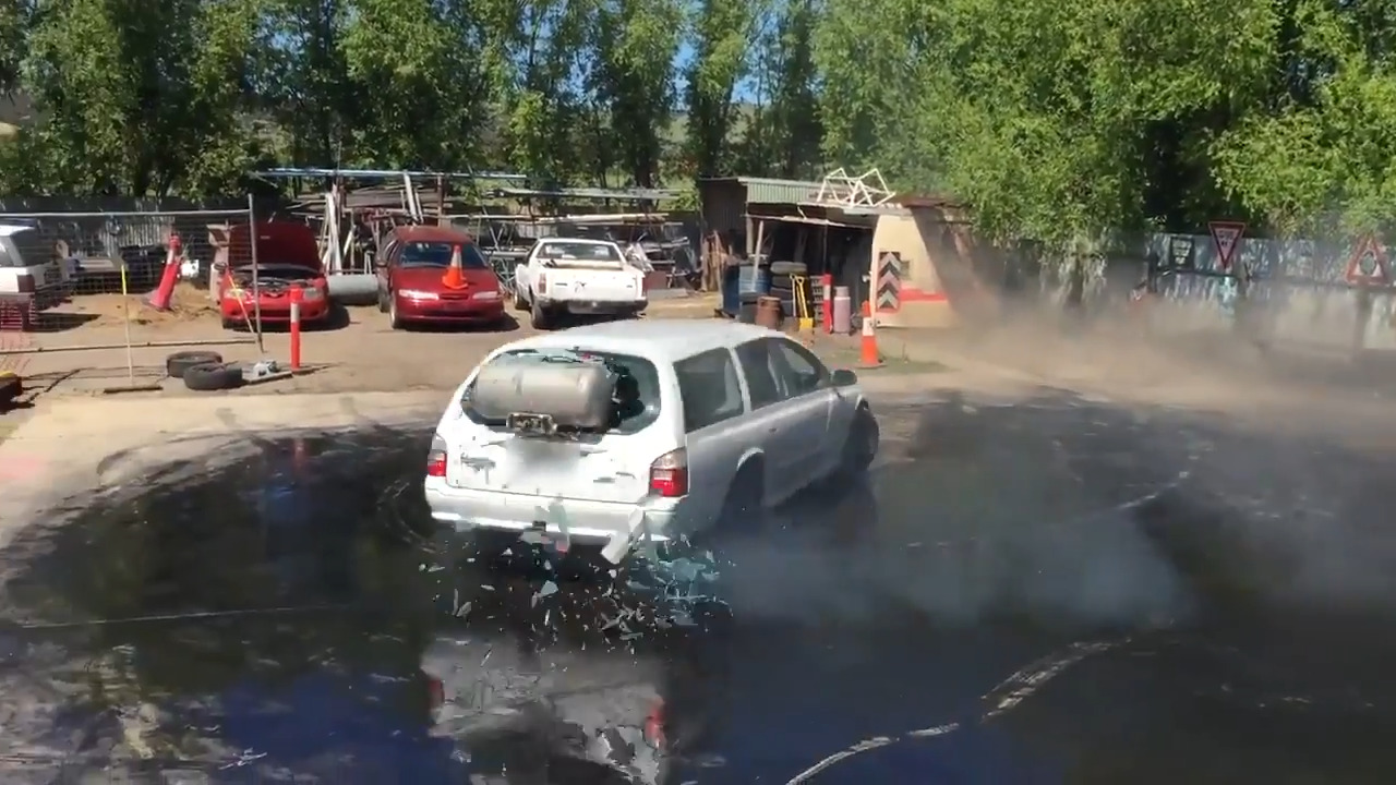 Fuel Tank Smashes Out of Rear Windshield When Man Tries to Perform ...