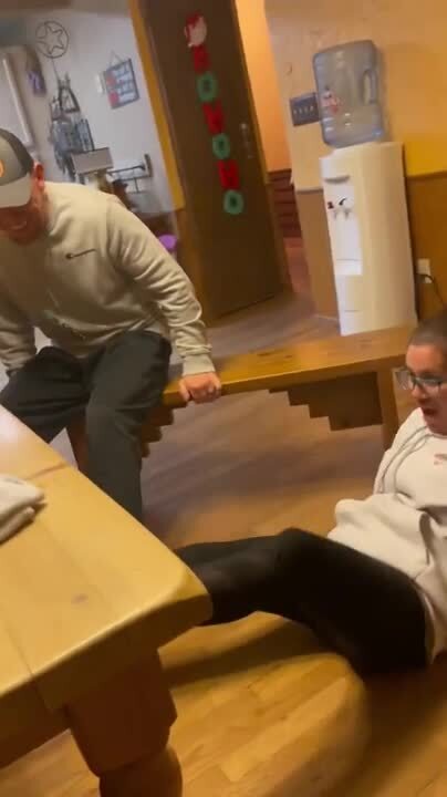 Woman Hilariously Falls on Floor After Cousin Pushes Back Bench | Jukin ...