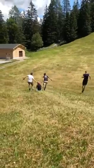 Cousin Falls While Running Along When Family Slides Aunt Downhill on ...