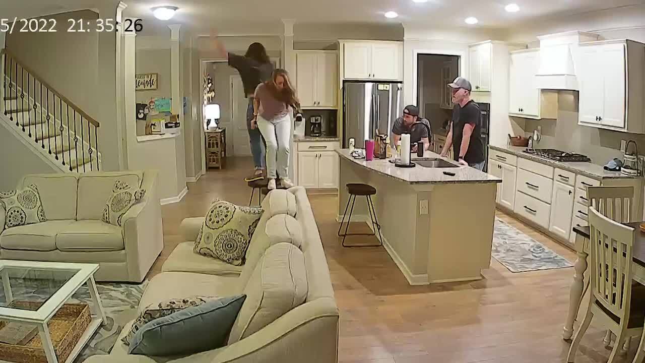 Women Fall Off Kitchen Stools While Dancing | Jukin Licensing