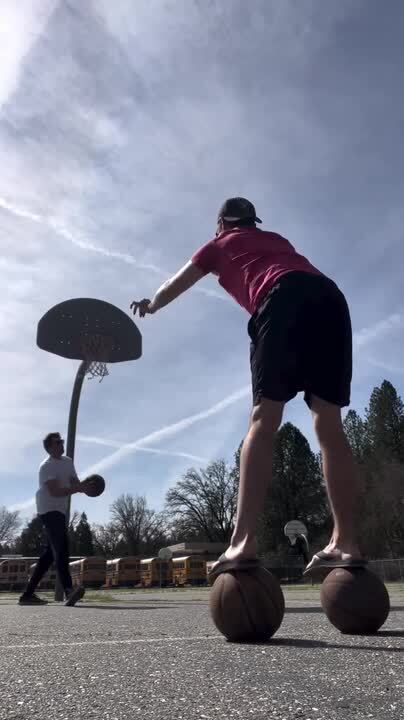 Guy Performs Basketball Trick Shots While Balancing on Basketballs ...