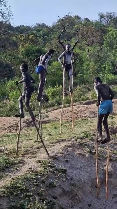 Banna Tribe Boys Walk on Stilts in Omo Valley, Ethiopia | Jukin Licensing