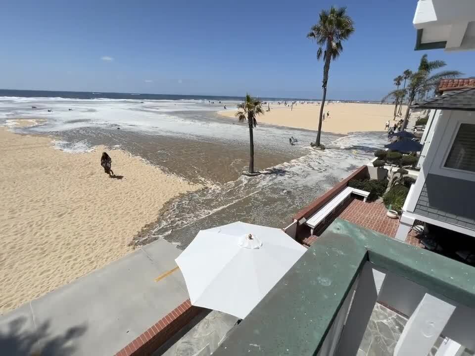 Storm Surge and High Tides Causes Flooding of Patios of Oceanfront ...