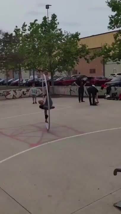 Man Uses Cyr Wheel to Roll Down Ramp at Skatepark | Jukin Licensing