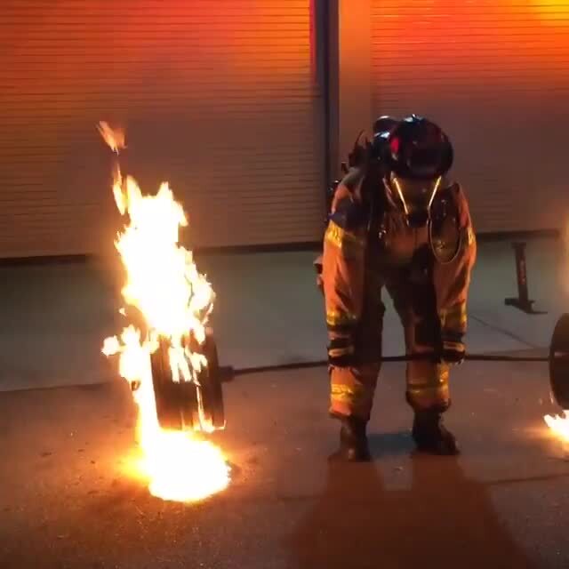 Firefighter Deadlifts Weights on Fire | Jukin Licensing